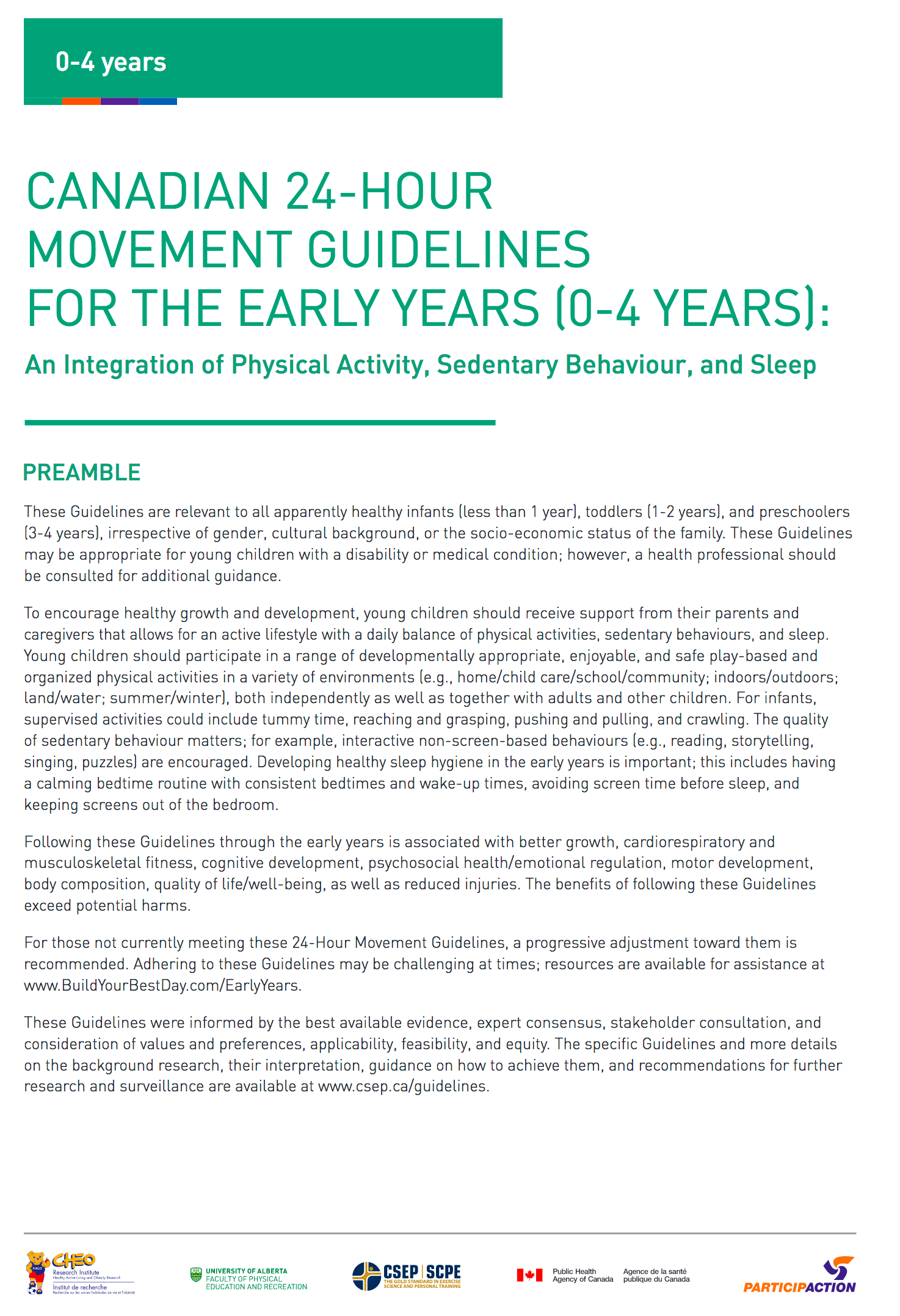 Canadian 24 Hour Movement Guidelines For The Early Years 0 4 Tear S Canadian 24 Hour Movement Guidelines For The Early Years 0 4 Tear S